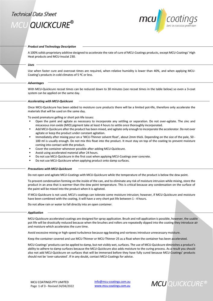 MCU-Quickcure from Swart & Sons